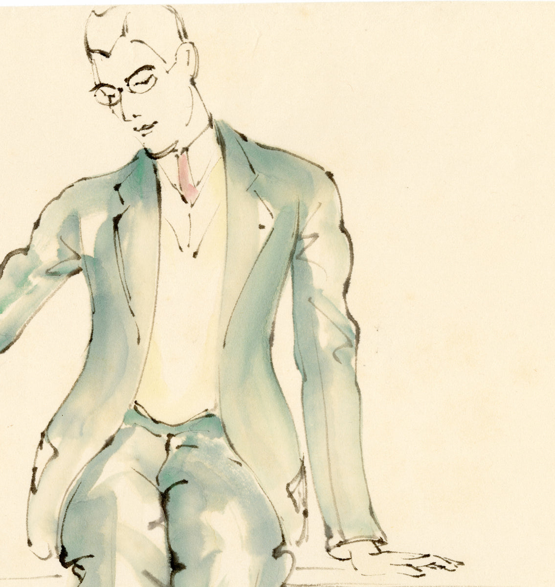 Obata: Watercolor of Three Berkeley Students In Various Poses (SOLD ...